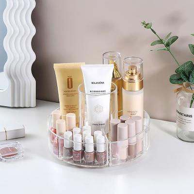 China Hot Selling Rotating Acrylic Desktop Skincare Perfume Organizer Transparent Cosmetic Storage Rack for sale