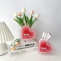 China Custom Red Acrylic Heart Vase Rectangle Design Modern Coffee Table Centerpiece Wedding Gift Injection Molded for sale