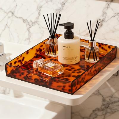 China Factory Custom Acrylic Amber Rectangular Skincare Fragrance Jewelry Storage Tray for Home for sale