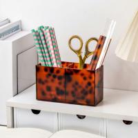 China New Design Tortoiseshell-colored Acrylic Makeup Brush Holder Desktop Storage Box for Cosmetic for sale