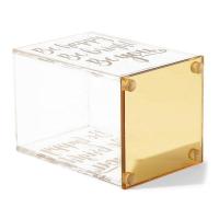 China Customized Plastic Transparent square Pen Holder with Gold Mirrored Base and Gold logo Suitable for Home Office Use for sale