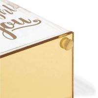 China Customized Plastic Transparent square Pen Holder with Gold Mirrored Base and Gold logo Suitable for Home Office Use for sale