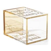 China Customized Plastic Transparent square Pen Holder with Gold Mirrored Base and Gold logo Suitable for Home Office Use for sale