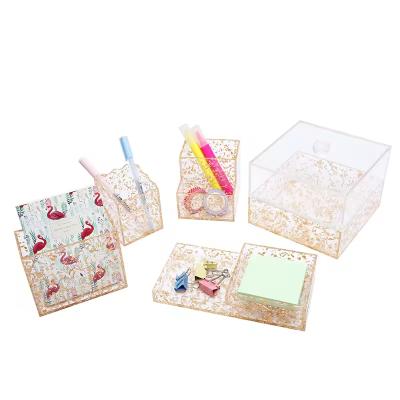 China Luxury Gold Foil Glitter Acrylic Organizer Customizable Makeup Stationery Holder Chic New Desktop Storage Box for Vanity Office for sale