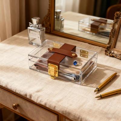 China Wholesale Acrylic Portable Gift Box Advanced Jewelry Storage with Metal Switch Leather Strap for Gifts Storage for sale