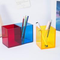 China Custom Transparent Colorful Minimalist Square Pen Holder Makeup Brush Box Desktop Storage Box for sale