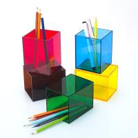 China Custom Transparent Colorful Minimalist Square Pen Holder Makeup Brush Box Desktop Storage Box for sale