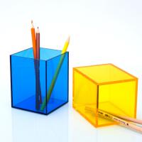 China Custom Transparent Colorful Minimalist Square Pen Holder Makeup Brush Box Desktop Storage Box for sale