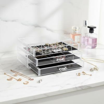 China High Quality Multifunction Plastic Jewelry Storage Box Cosmetic Organizer with Drawers for Storage and Display for sale