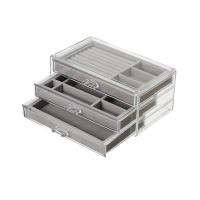China Modern Acrylic Velvet Jewelry Organizer Rectangle 3-Drawer Stackable Display Storage Tray for Earrings Necklace for sale
