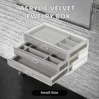 China Modern Acrylic Velvet Jewelry Organizer Rectangle 3-Drawer Stackable Display Storage Tray for Earrings Necklace for sale