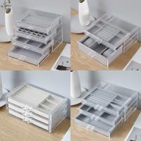 China Modern Acrylic Velvet Jewelry Organizer Rectangle 3-Drawer Stackable Display Storage Tray for Earrings Necklace for sale