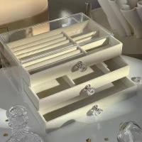 China Hot Selling Retro Fashion Artwork Gray Velvet Transparent Acrylic Drawer Accessories Earrings Rings Storage Box for sale