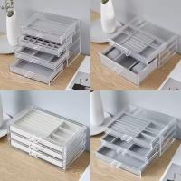 China Hot Selling Retro Fashion Artwork Gray Velvet Transparent Acrylic Drawer Accessories Earrings Rings Storage Box for sale