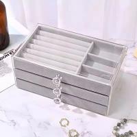 China Hot Selling Retro Fashion Artwork Gray Velvet Transparent Acrylic Drawer Accessories Earrings Rings Storage Box for sale
