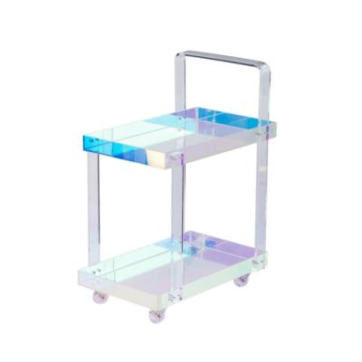 China Custom Double-Layer Acrylic Trolley for Bathroom Storage Kitchen & Food Use Dazzling Moving Car with Spice Features for sale