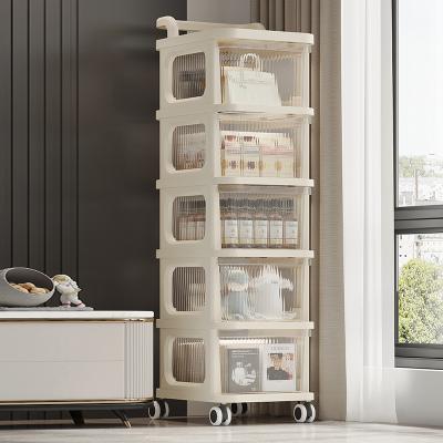 China Multi-Layer Mobile Storage Shelf Kitchen Floor Cart Bedroom Baby Snack Storage Bathroom Utility Cart for sale