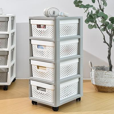 China Nordic Movable Plastic 4-Layer Storage Cabinet Drawer-Type Toys Storage Organizer Drawer Cart with Wheels for sale