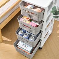 China Nordic Movable Plastic 4-Layer Storage Cabinet Drawer-Type Toys Storage Organizer Drawer Cart with Wheels for sale