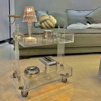 China New Design Factory Customized Assembly Rolling Clear Lucite Perspex Food Trolleys Acrylic Storage Carts with Wheels for sale
