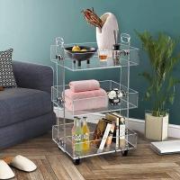 China New Design Factory Customized Assembly Rolling Clear Lucite Perspex Food Trolleys Acrylic Storage Carts with Wheels for sale