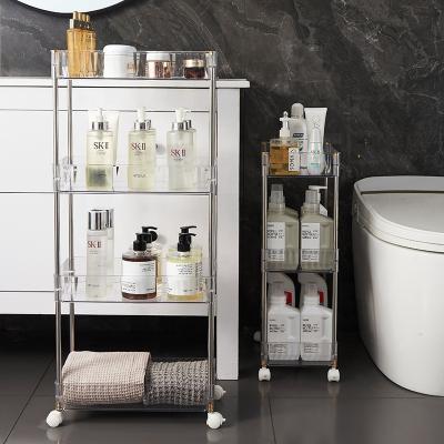 China Trolley Storage Rack Transparent Multi-floor Movable Living Room Kitchen Household Bathroom Debris Storage Rack for sale