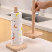 China Kitchen Paper Towel Rack Roll Paper Cling Film Lazy Rag Storage Rack Creative Vertical Wooden Storage Shelf for sale