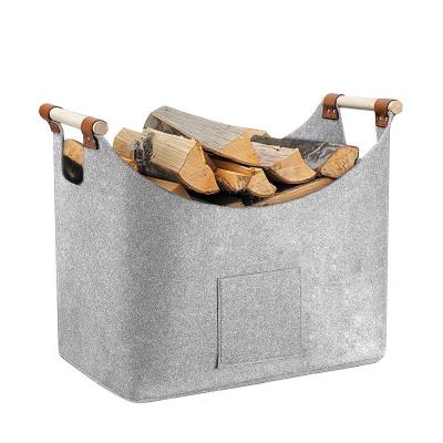 China Felt Wood Tote Bag Non-woven Wood Thickened Storage Bag Fireplace Felt Match Storage Basket for sale