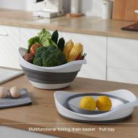 China Innovative Household Collapsible Plastic Drain Basket for Kitchen Living Room Silicone Fruit Vegetable Basket Food Drain Basket for sale