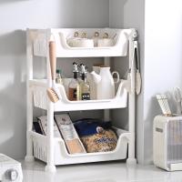China Plastic Storage Shelf Simple Multi-layer Kitchen Bathroom Storage and Arrangement Shelf Floor Living Room Mobile Shelf for sale
