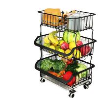 China Large Capacity Removable 4 Tier Metal Basket Food Storage Rack Trolley with Non-Slip Feet for Fruit & Vegetable for sale