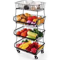 China Large Capacity Removable 4 Tier Metal Basket Food Storage Rack Trolley with Non-Slip Feet for Fruit & Vegetable for sale