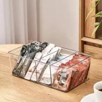 China Large Capacity Acrylic Sorting Box Clear Desktop Organizer with Card Dividers for Snacks Sundry Office Supplies for sale