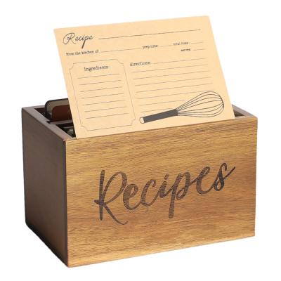 China Factory Wholesale Classic Design Rectangle Wooden Recipe Storage Box Durable Organize Box for Kitchen for sale