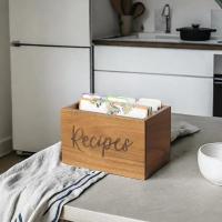 China Factory Wholesale Classic Design Rectangle Wooden Recipe Storage Box Durable Organize Box for Kitchen for sale