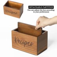 China Factory Wholesale Classic Design Rectangle Wooden Recipe Storage Box Durable Organize Box for Kitchen for sale