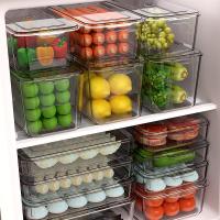 China Transparent PET Refrigerator Organizer Bins Stackable Freezer Food Storage Container Home Food Storage Box for sale