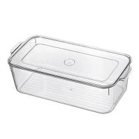China Transparent PET Refrigerator Organizer Bins Stackable Freezer Food Storage Container Home Food Storage Box for sale