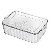 China Transparent PET Refrigerator Organizer Bins Stackable Freezer Food Storage Container Home Food Storage Box for sale