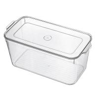 China Transparent PET Refrigerator Organizer Bins Stackable Freezer Food Storage Container Home Food Storage Box for sale