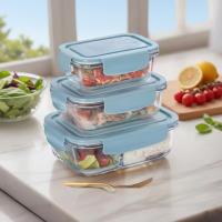 China Hot Selling Home Use Microwave Safe Food Grade Rectangle Food Container Glass Lunch Box Set for sale