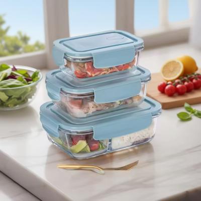 China Hot Selling Home Use Microwave Safe Food Grade Rectangle Food Container Glass Lunch Box Set for sale