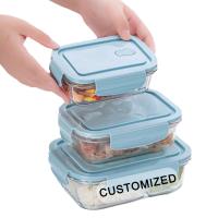 China Hot Selling Home Use Microwave Safe Food Grade Rectangle Food Container Glass Lunch Box Set for sale
