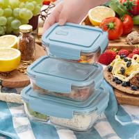 China Hot Selling Home Use Microwave Safe Food Grade Rectangle Food Container Glass Lunch Box Set for sale