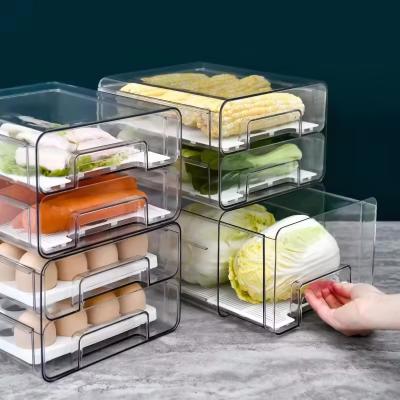 China Hot Selling Large Capacity Double Layer Transparent Plastic Drawer Style Household Rectangle Food Storage Box for sale
