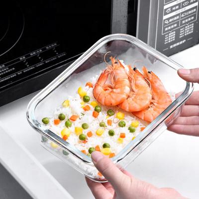 China Large Capacity OEM Microwave Safe Bento Lunch Box Glass Food Container with Sealed Lid for Refrigerator Use for sale
