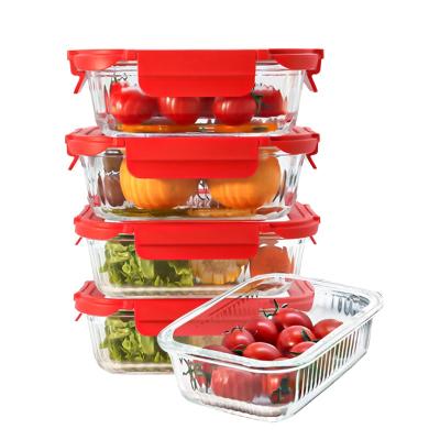 China BPA-Free Microwave-Safe Glass Lunch Boxes Food Storage Set Leakproof Meal Prep Containers with Lids for sale