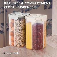 China Factory Direct Sale BPA Free Modern 4-Compartment Airtight Plastic Cereal Dispenser Cereal Grain Food Storage Container for sale