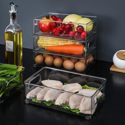 China Large Capacity Food Grade PET Transparent Freezer Box Refrigerator Storage Kitchen Pantry Organizer Plastic Storage for sale