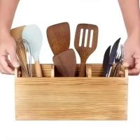 China Wooden Kitchen Multifunctional Silverware Cooking Utensils Countertop Cutlery Storage Box Fork Spoon Knife Storage Box for sale